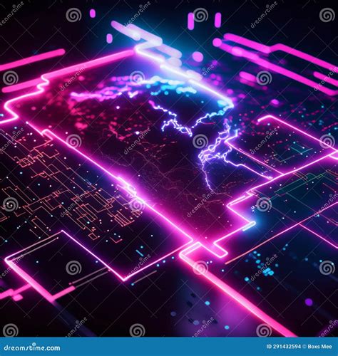 Futuristic Digital World Map With Neon Lights 3d Rendering Ai