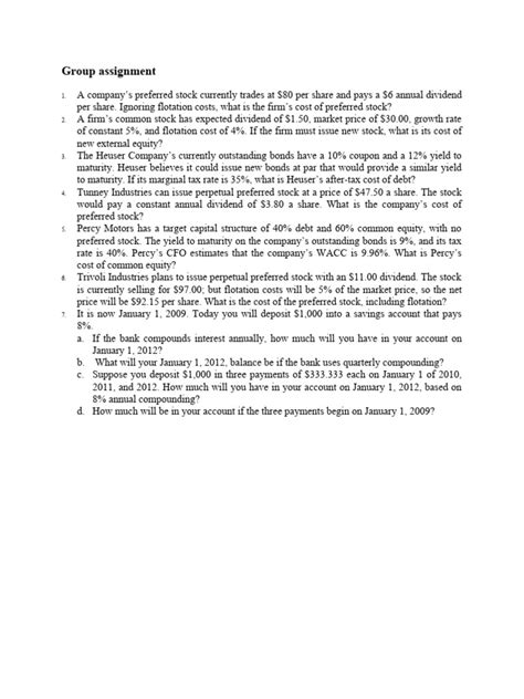 fm assignment pdf preferred stock stocks