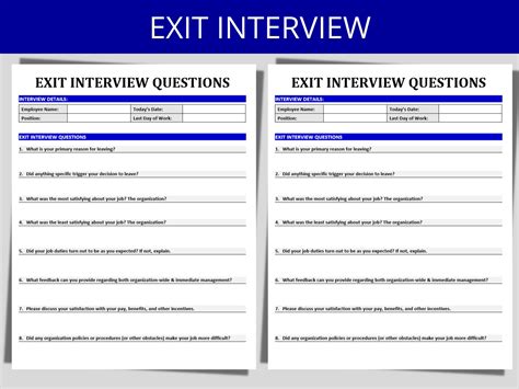 Exit Interview Questions Template Streamline Offboarding With Editable HR Form Etsy