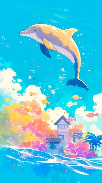돌고래 의 수채화 일러스트레이션 Ai 생성 이미지