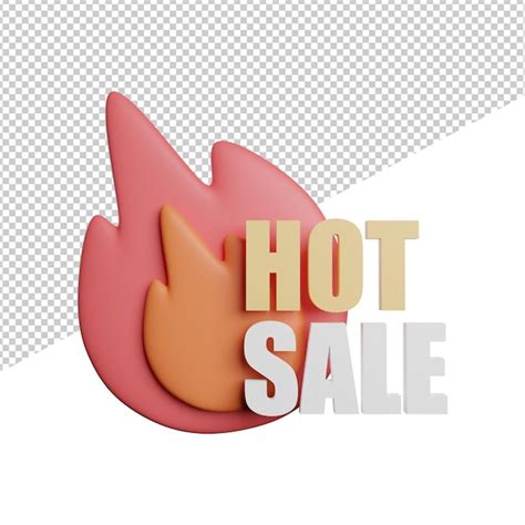 뜨거운 판매 프로모션 전면보기 투명 배경에 3d 렌더링 아이콘 그림 프리미엄 Psd 파일
