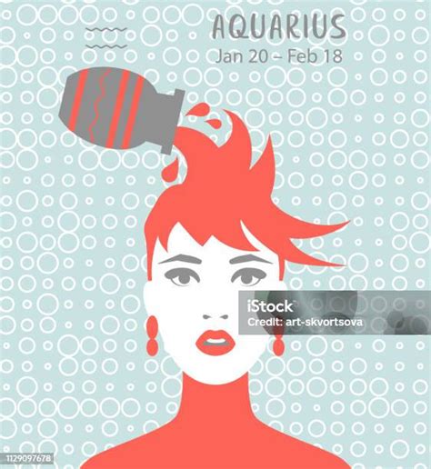 물병자리 조디악 로그인 하십시오입니다 여자 벡터 일러스트입니다 점성술 조디악 프로필입니다 아름 다운 여자로 점성 학 기호입니다 미래 이야기 별자리 연금술 영 성 신비주의