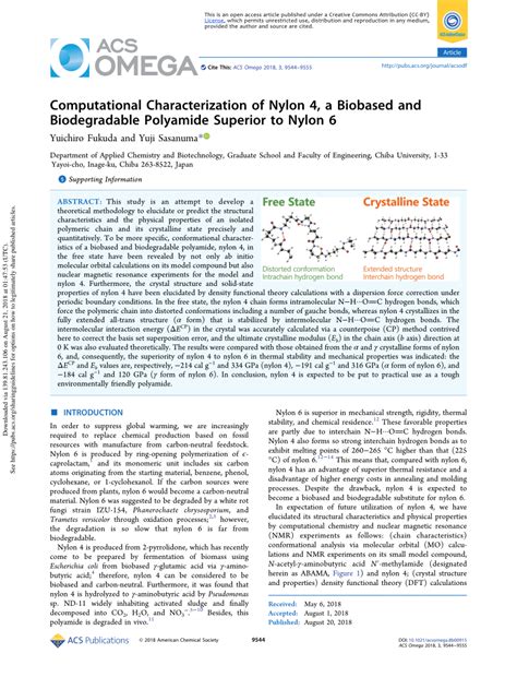 Pdf Computational Characterization Of Nylon 4 A Biobased And