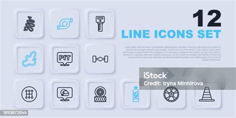 자동차 알로이 휠 교통 원뿔 피트 스톱 아산화 질소 레이싱 트랙 헬멧 자동차 터보차저 및 자동차 타이어 아이콘을 설정합니다 벡터 거리에 대한 스톡 벡터 아트 및 기타 이미지
