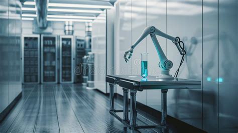 Futuristic Robotic Arm In Modern Laboratory High Quality Image Stock Illustration Illustration
