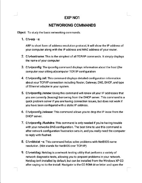 Cn Computer Networks Notes For Computer Science Exp No 1 Clarp A Networking Commands