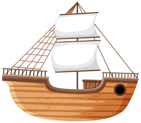 Ilustración De Dibujos Animados Aislados De Un Barco De Madera Vector