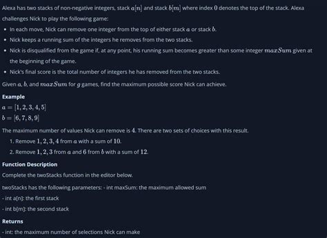 Game Of Two Stacks Roshan Jha Medium