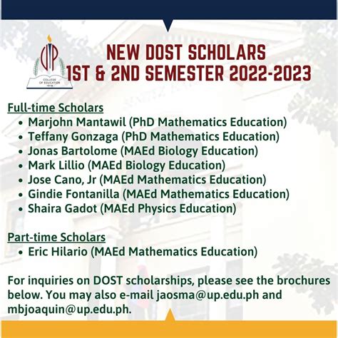 dost upced scholars for 1st and 2nd semesters ay 2022 2023 college of education