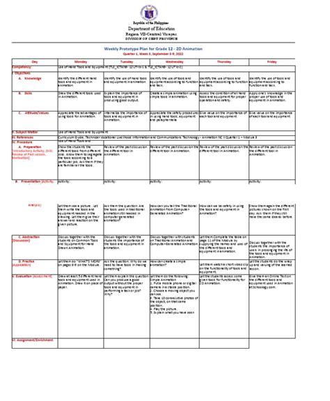 Weekly Prototype Plan Q1 W3 Pdf Animation Tools