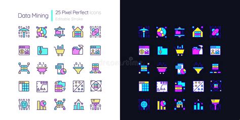 Data Mining Light And Dark Theme Rgb Color Pixel Perfect Icons Set Stock Vector Illustration