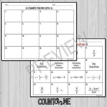 Equations Matching Game By Count On Me Teachers Pay Teachers