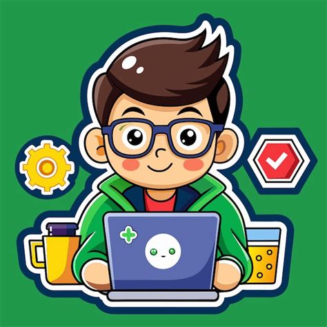 Flate Color Sticker Cute Software Developer Vector Illustration Premium Ai Generated Vector