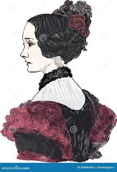 ada lovelace portrait in red dress stock vector illustration of face lace 309885893