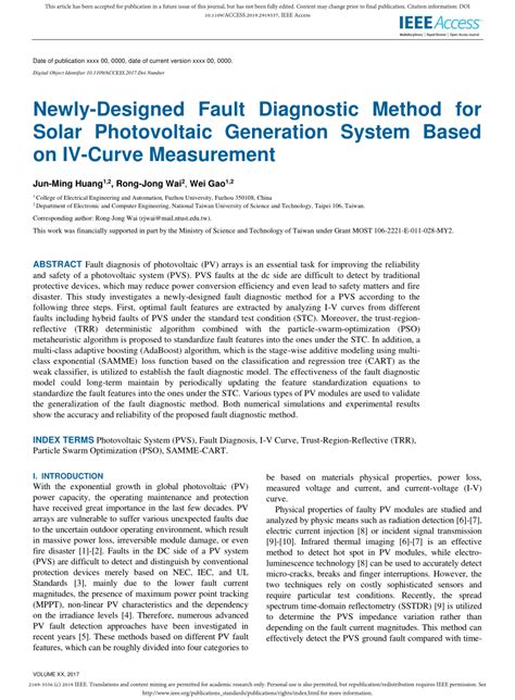 Pdf Newly Designed Fault Diagnostic Method For Solar Photovoltaic Generation System Based On