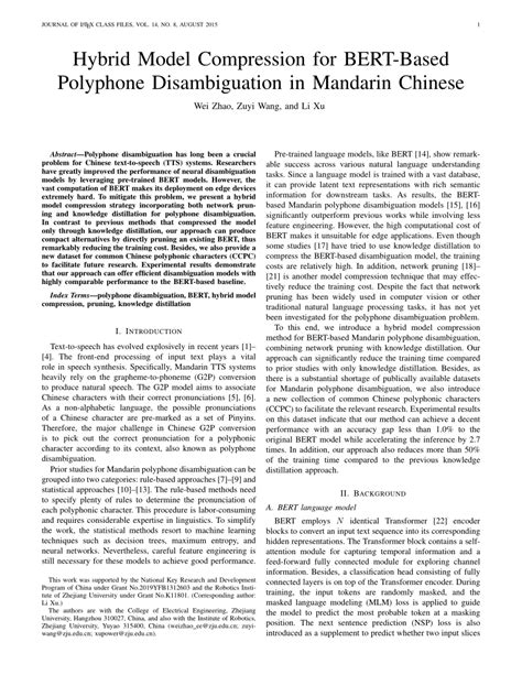 Pdf Hybrid Model Compression For Bert Based Polyphone Disambiguation In Mandarin Chinese