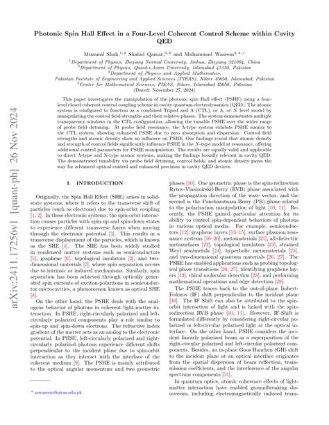 Pdf Photonic Spin Hall Effect In A Four Level Coherent Control Scheme