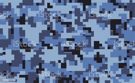 블루 픽셀 위장 패턴 배경입니다 고전적인 군사 의류 스타일입니다 바다 색상 해양 질감 해군에서 카 모 마스킹 육군 함 대 세력 원활한 벡터 일러스트입니다 위장에 대한 스톡