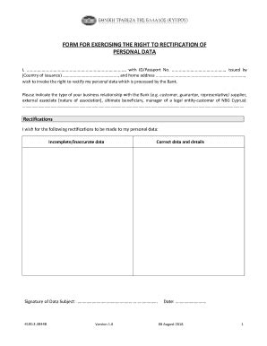 Fillable Online Form For Exercising The Right To Rectification Of Personal Data Fax Email