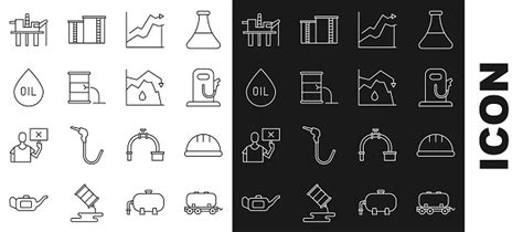 세트 라인 오일 철도 Cistern 노동자 안전 헬멧 주유소 가격 상승 배럴 오일 누출 드롭 플랫폼 바다와 드롭 원유 아이콘 벡터 가격에 대한 스톡 벡터 아트 및 기타