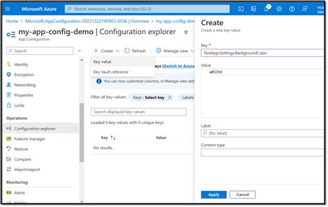 Azure App Configuration Service Adding New Key Value Pairs
