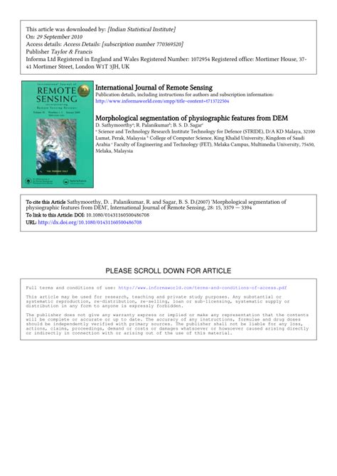 Pdf Morphological Segmentation Of Physiographic Features From Dem