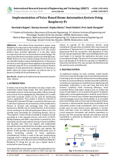 Pdf Irjet Implementation Of Voice Based Home Automation System Using