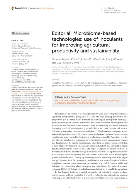 Pdf Editorial Microbiome Based Technologies Use Of Inoculants For Improving Agricultural