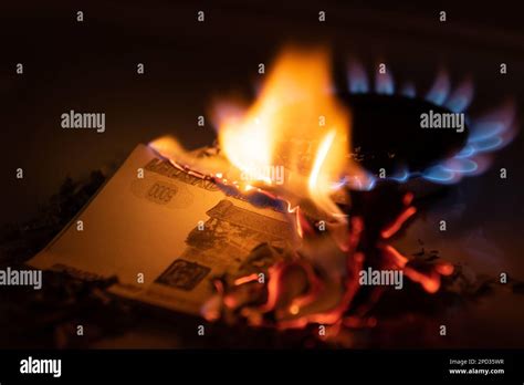 Burning Rubles Banknotes High Natural Gas Bills Different