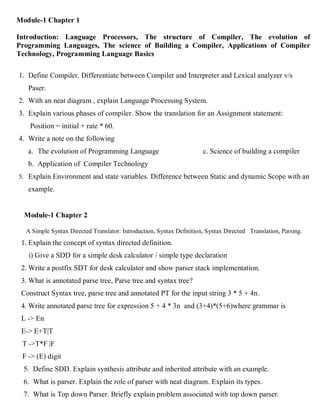 Compiler Design BCS C Question Bank Scheme PDF