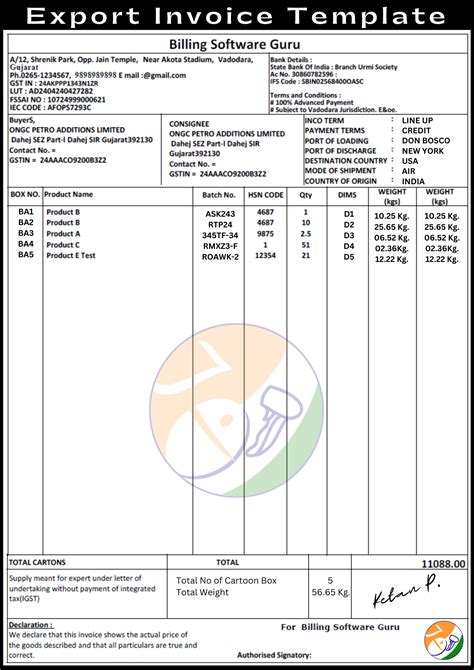 Export Invoice Formats ~ Manan Enterprise