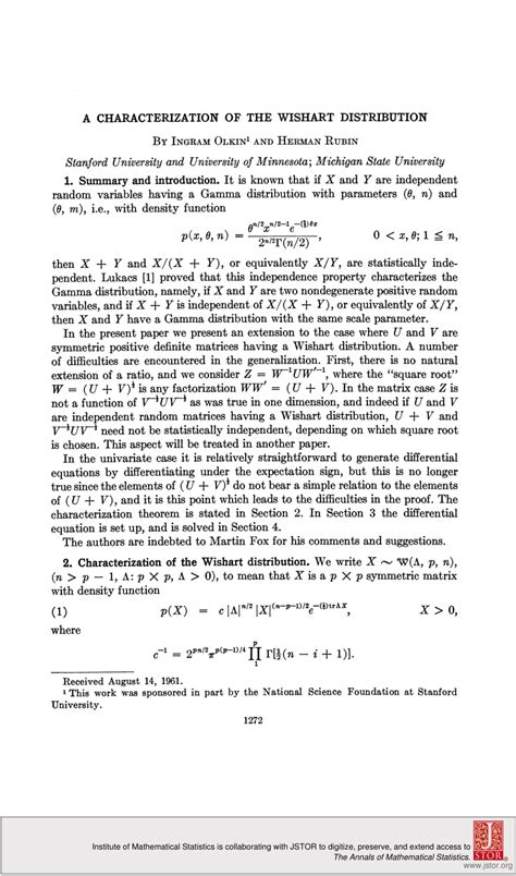 Pdf A Characterization Of The Wishart Distribution