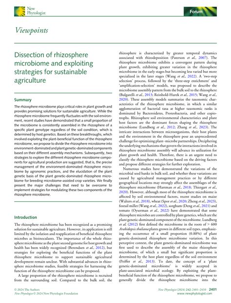 Dissection Of Rhizosphere Microbiome And Exploiting Strategies For