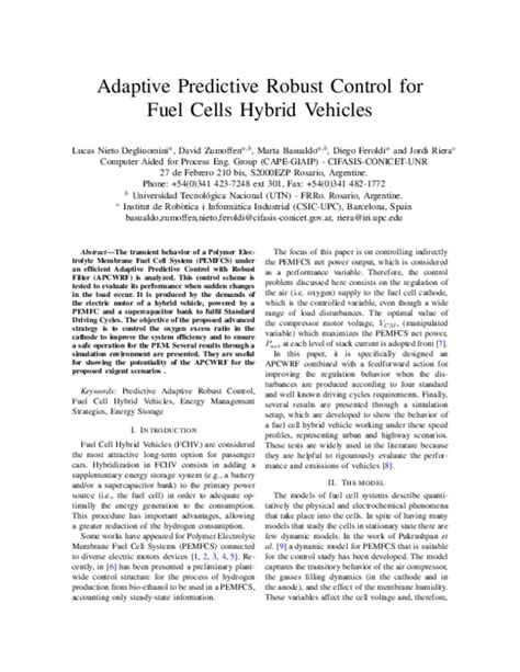 Pdf Adaptive Predictive Robust Control For Fuel Cells Hybrid Vehicles David Zumoffen