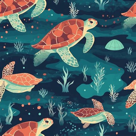 Premium Ai Image Sea Turtles Pattern Seamless