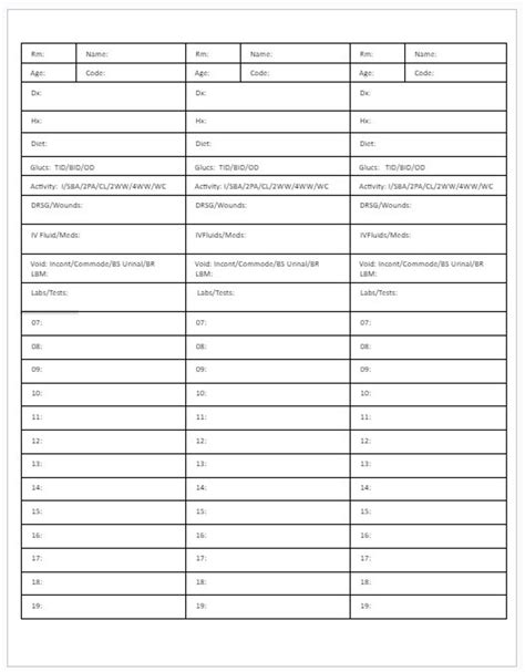 Nursing Workflow Sheet 12h Etsy