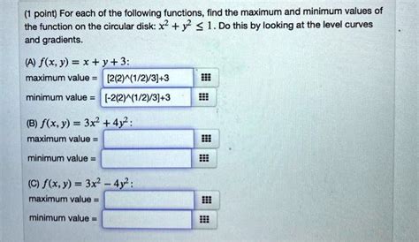 1 Point For Each Of The Following Functions Find The Maximum And