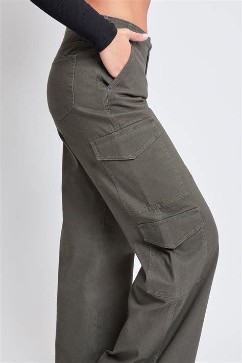 Womens High Rise Double Pocket Wide Leg Cargo Pants From Ymi Ymi Jeans