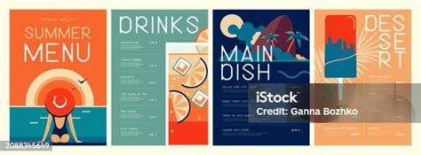 칵테일 열대 섬 아이스크림 및 모자를 쓴 여자가 있는 복고풍 여름 레스토랑 메뉴 디자인 벡터 일러스트 레이 션 데킬라 선라이즈에 대한 스톡 벡터 아트 및 기타 이미지