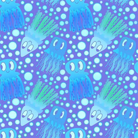 Cartoon Animals Seamless Jellyfish Abstract Ocean Pattern For Wrapping
