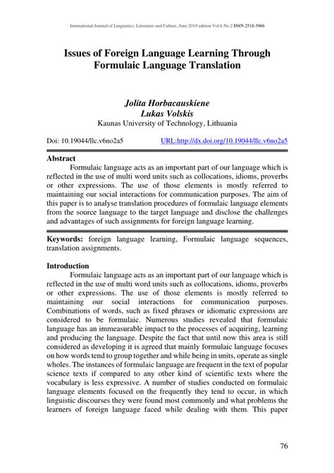 Pdf Issues Of Foreign Language Learning Through Formulaic Language Translation