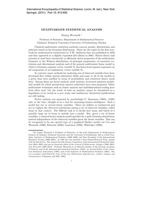 PDF Multivariate Statistical Analysis