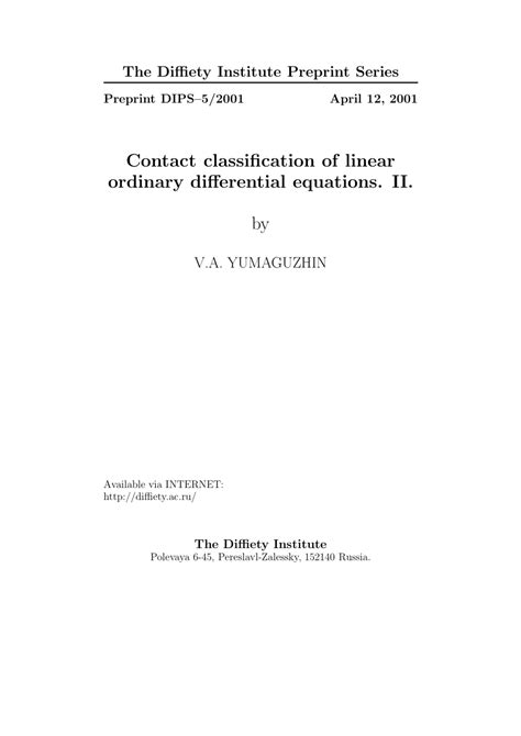 pdf the classification of linear ordinary differential equations i