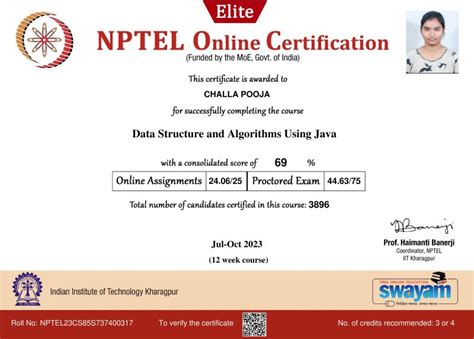 i am delighted to announce that i have successfully completed nptel course data structure and