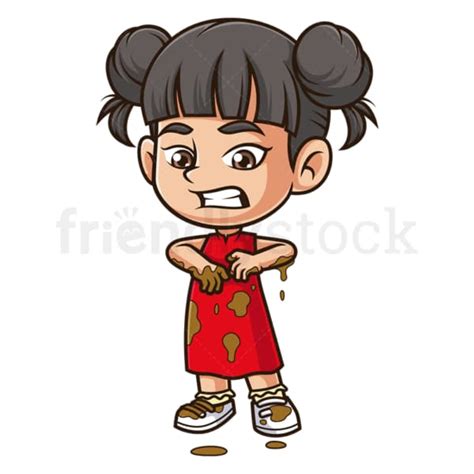 Cartoon Asian Girl Getting Dirty With Mud Stock Vector Graphic