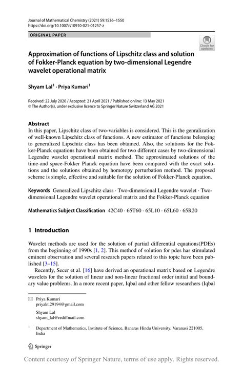 Approximation Of Functions Of Lipschitz Class And Solution Of Fokker Planck Equation By Two