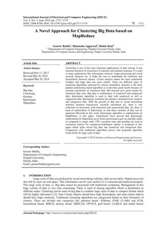 A Novel Approach For Clustering Big Data Based On MapReduce PDF