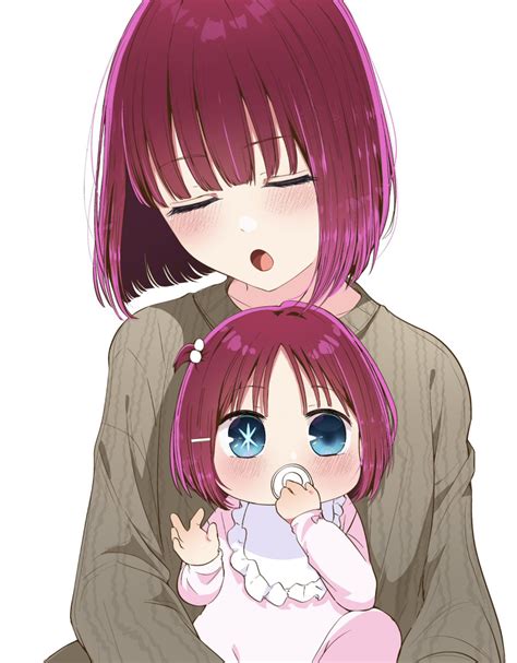 Safebooru 2girls Arima Kana Blue Eyes Blush Bob Cut Brown Sweater