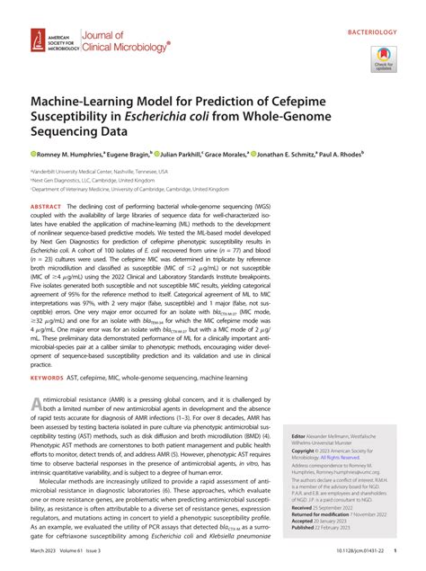 Machine Learning Model For Prediction Of Cefepime Susceptibility In Escherichia Coli From Whole