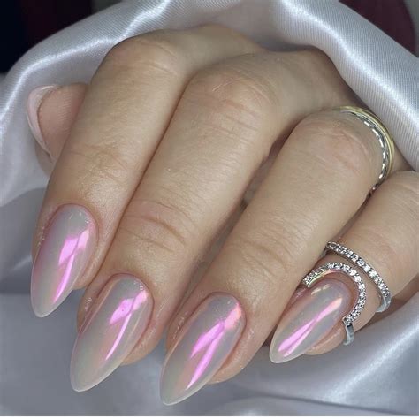 Kepovin Pink Aurora Press On Nails Medium Almond Long